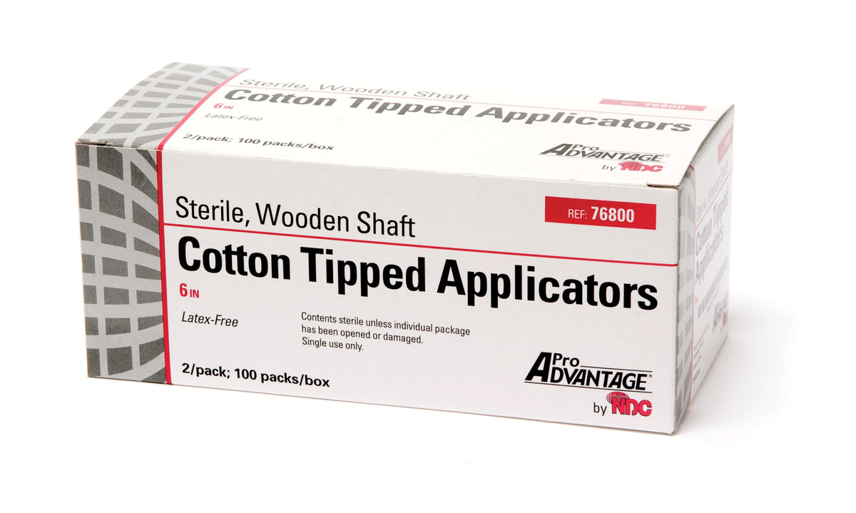 Cotton-Tipped Applicator, 6" x 1/12", Wooden Shaft, Sterile, 2/pk, 100 ...